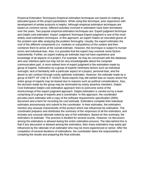 Empirical Estimation Technique Pdf Expert Experience