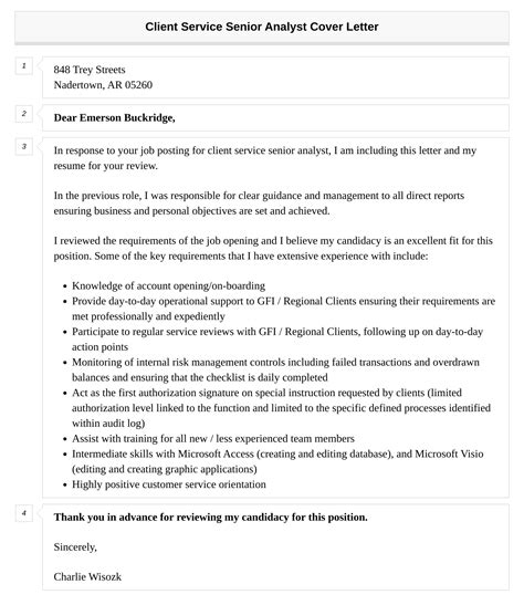 Client Service Senior Analyst Cover Letter Velvet Jobs