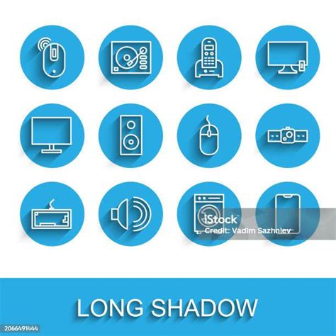 라인 키보드 스피커 볼륨 무선 컴퓨터 마우스 세탁기 스마트폰 휴대폰 스테레오 스피커 스마트워치 및 컴퓨터 아이콘을 설정합니다 벡터 Brand Name Smart Phone에