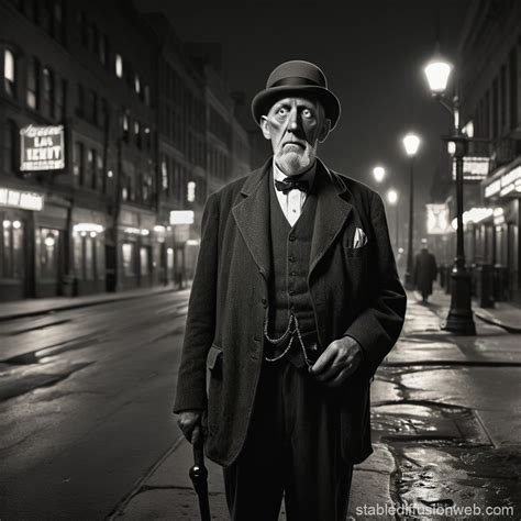 Old Man In 1920s City Night Stable Diffusion Online