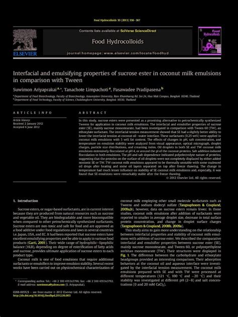 Pdf Ts 1 Interfacial And Emulsifying Properties Of Sucrose Ester In Coconut Milk Emulsions In