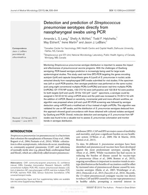 Pdf Detection And Prediction Of Streptococcus Pneumoniae Serotypes Directly From
