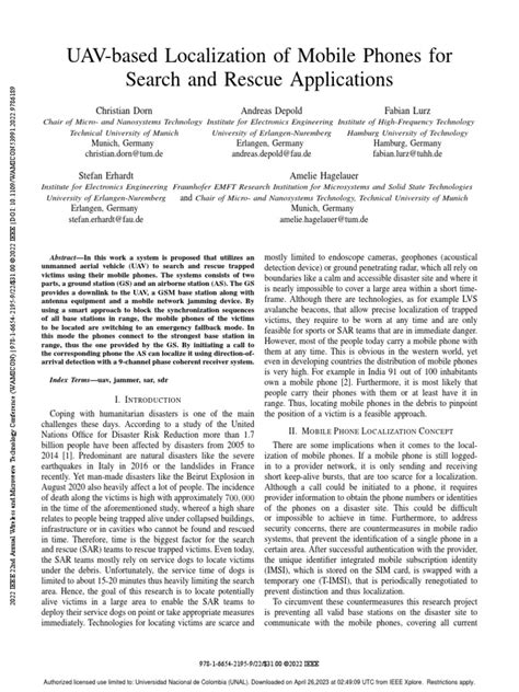 uav based localization of mobile phones for search and rescue