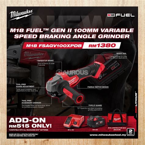 Milwaukee Fuel Gen Ii 4 100mm Variable Speed Braking Angle Grinder M18 Fsagv100xpdb 0x0 Bare