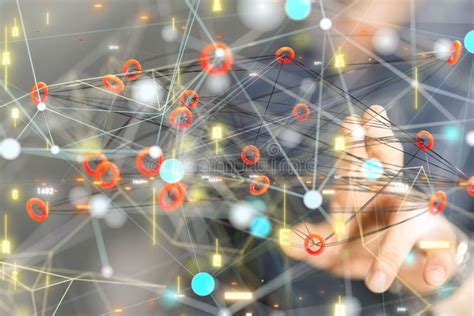 Finger Pointing At Digitally Connected Lines Isolated On Blurred Background Global Network