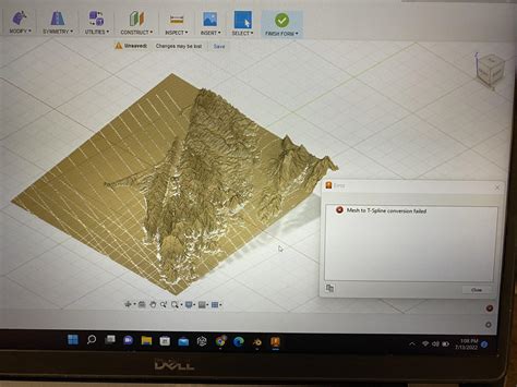 keep getting “mesh to t spline conversion failed” message in fusion 360