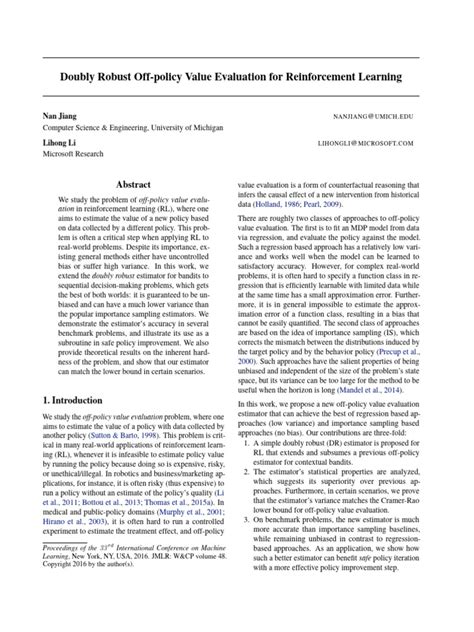 Doubly Robust Off Policy Rl Pdf Estimator Bias Of An Estimator
