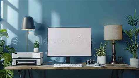 A Modern Home Office Workspace With A Computer Monitor Keyboard Mouse