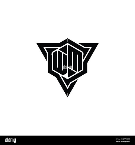 Wm Letter Logo Monogram Hexagon Shape With Triangle Outline Sharp Slice Style Design Template