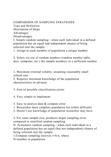 Comparison Of Sampling Strategiestype And Definitiondescriptiodocx