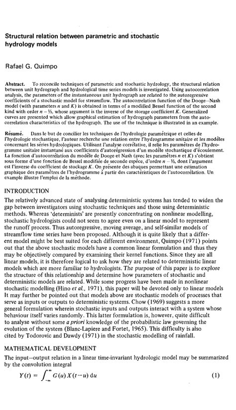 [pdf] structural relation between parametric and stochastic hydrology