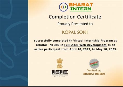 Kopal Soni On Linkedin Intern Developer Internship Bharatintern