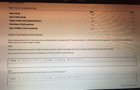report summary data collection table 1 data for the