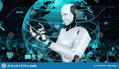 Internet Connection Controlled By Ai Robot Huminoid And Machine