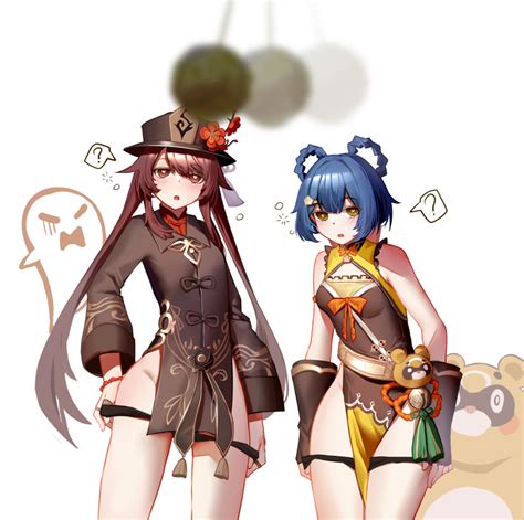 Hu Tao Boo Tao Xiangling And Guoba Genshin Impact Drawn By Mihua Mh Danbooru