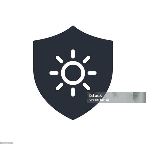 자외선 차단 아이콘 태양과 방패 로고 기호가 있는 자외선 차단 벡터 그림입니다 자외선 차단 절연 아이콘입니다 격리 된 태양 또는
