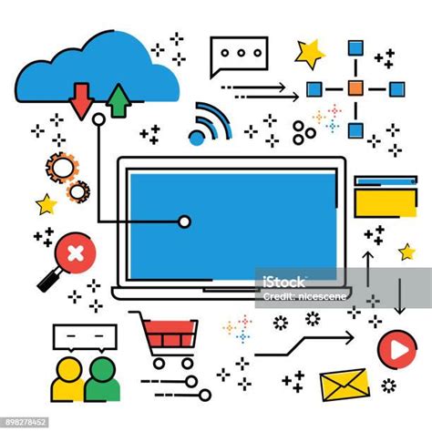 클라우드 컴퓨팅 비즈니스 온라인 기술 Iot 추상 Infographic 플랫 라인 낙서 벡터 일러스트 레이 션 비즈니스 트렌드 클라우드 컴퓨팅 개념입니다 0명에 대한 스톡
