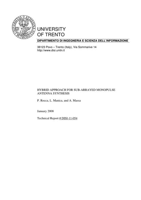 Pdf Hybrid Approach For Sub Arrayed Monopulse Antenna Synthesis