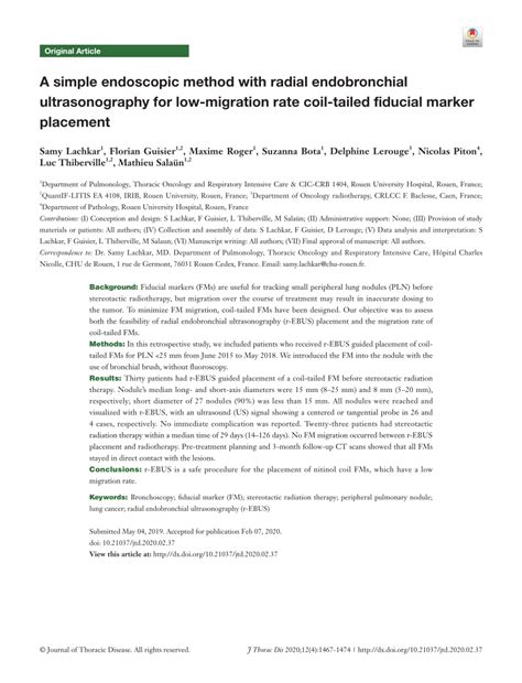 Pdf A Simple Endoscopic Method With Radial Endobronchial Ultrasonography For Low Migration