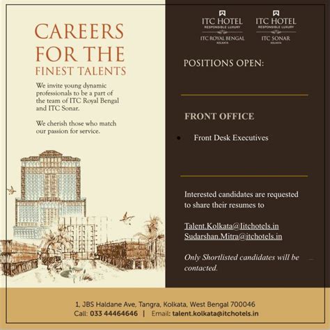 Namaste Join Itc Royal Bengal And Itc Sonar We Seek Enthusiastic Individuals For Roles In
