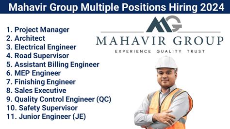 Mahavir Group Multiple Positions Hiring 2024 For Supervisor