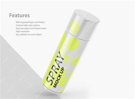 흰색 배경에 격리된 탈취제 또는 헤어스프레이를 위한 닫힌 캡이 있는 노란색 페인트 포장 디자인 알루미늄 또는 금속 에어로졸 병의