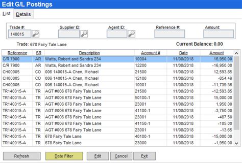Edit General Ledger Postings Back Office