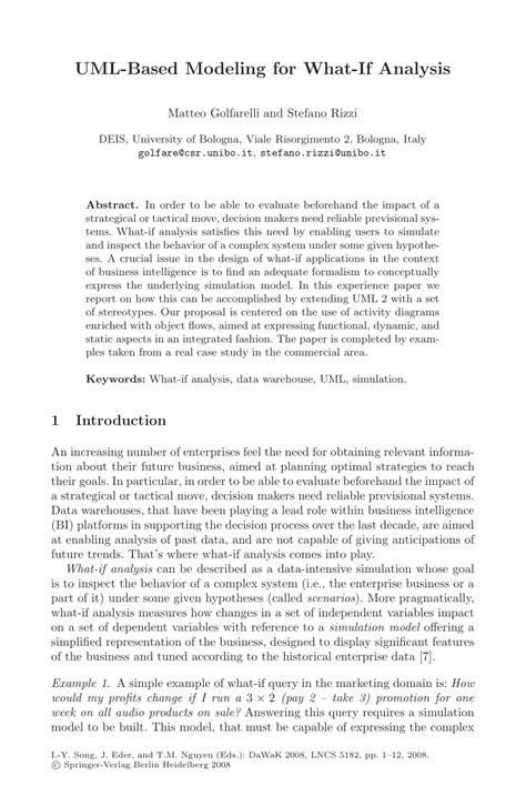 Pdf Uml Based Modeling For What If Analysis