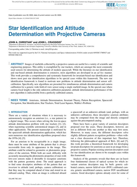 Pdf Star Identification And Attitude Determination With Projective