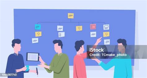 그룹 비즈니스 팀 회 및 프로젝트 브레인스토밍 과정 개념 계획 개념에 대한 스톡 벡터 아트 및 기타 이미지 개념 개념과