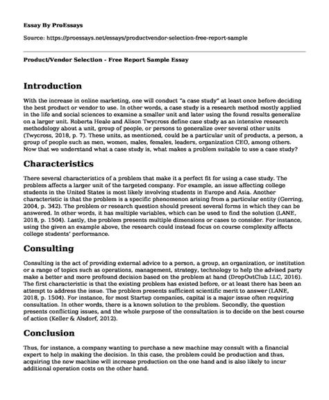 📌 Product Vendor Selection Free Report Sample Free Essay Term Paper Example