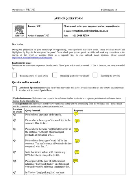 Author Query Form Queries Andor Remarks Pdf Computing