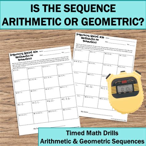 Arithmetic And Geometric Sequences Timed Math Drills For Fluency Sprints Editable Light