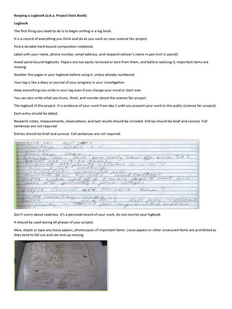 Project Data Logbook Research Grade 8 Pdf Experiment Water