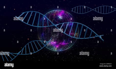 Dna Strands And Digital Globe Scientific Data Processing Image Stock