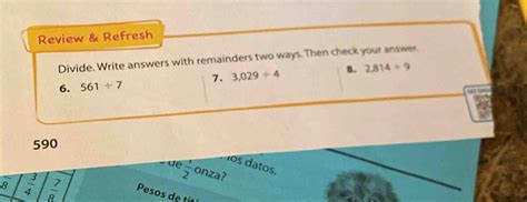 Solved Review And Refresh Divide Write Answers With Remainders Two Ways Then Check Your Answer