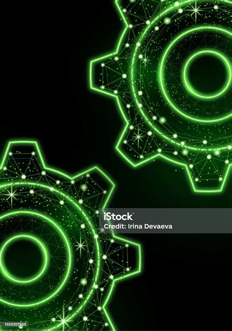 백라이트와 검은 배경에 눈부심 효과와 빛나는 기어 아이콘 그리드 기어 아이콘 빛나는 다각형 메쉬 프레임입니다 벡터 0명에 대한 스톡 벡터 아트 및 기타 이미지 Istock