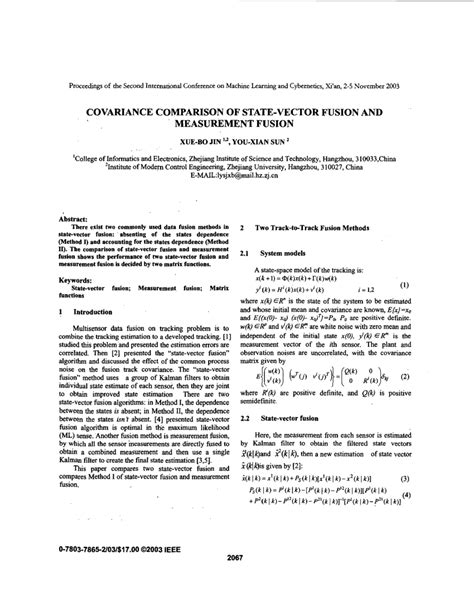 Pdf Covariance Comparison Of State Vector Fusion And Measurement Fusion
