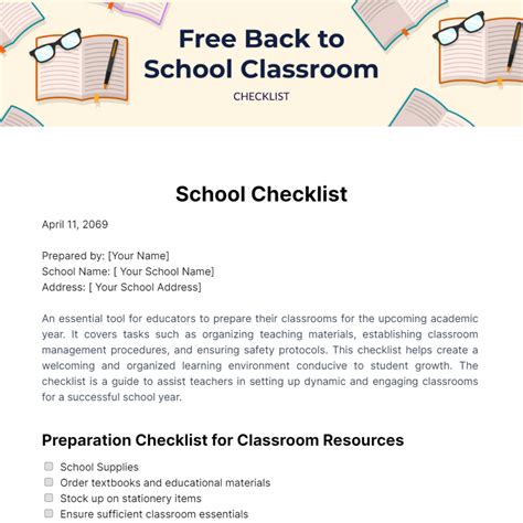Free Back To School Classroom Checklist Template To Edit Online
