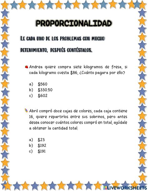 Proporcionalidad Interactive Exercise For 5 Live Worksheets