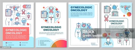 부인과 종양학 브로셔 템플릿 여성 건강 관리 전단지 소책자 전단지 인쇄 선형 일러스트레이션이있는 커버 디자인 잡지 연례 보고서 광고 포스터에 대한 벡터 페이지 레이아웃