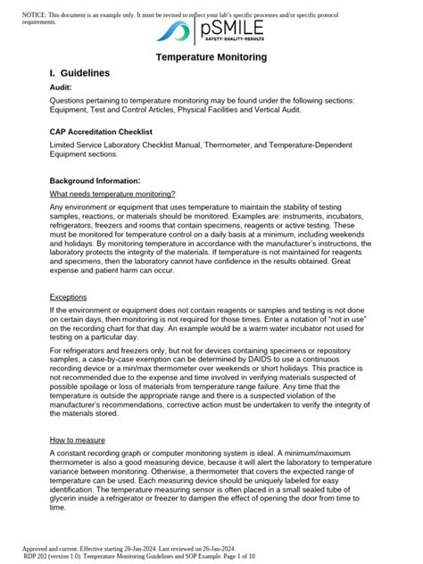 Rdp 202 Temperature Monitoring Guidelines And Sop Example Pdf