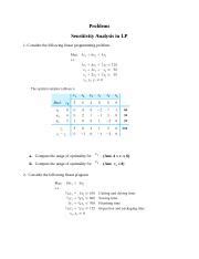 LP Sensitivity Analysis Problems Sensitivity Analysis In LP Consider The Following Linear