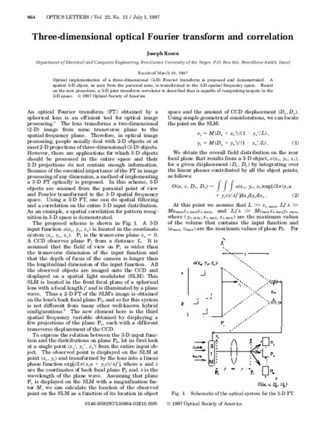 Pdf Three Dimensional Optical Fourier Transform And Correlation