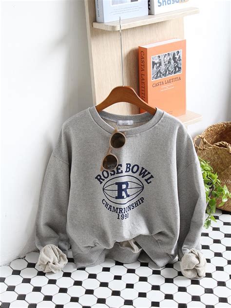 에이썸브로 풋볼 프린팅 오버핏 크롭 여자 맨투맨티셔츠 위시버킷