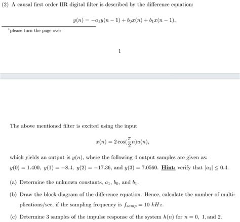 Solved 2 A Causal First Order Iir Digital Filter Is