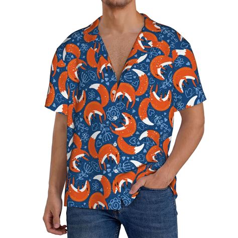 Zeuib Abstract Vintage Fox And Plants Mens Short Sleeve Button Down
