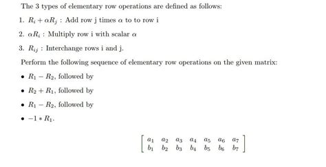 Solved The Types Of Elementary Row Operations Are Defined Chegg Com