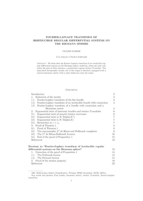 Pdf Fourier Laplace Transform Of Irreducible Fourier Laplace Transform 3 1 Statement Of