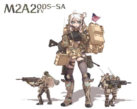 Bincan M2 Bradley Original Highres 1girl American Flag Bare